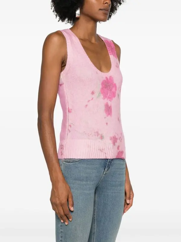 Blumarine Roses-print Tank Top - Pink