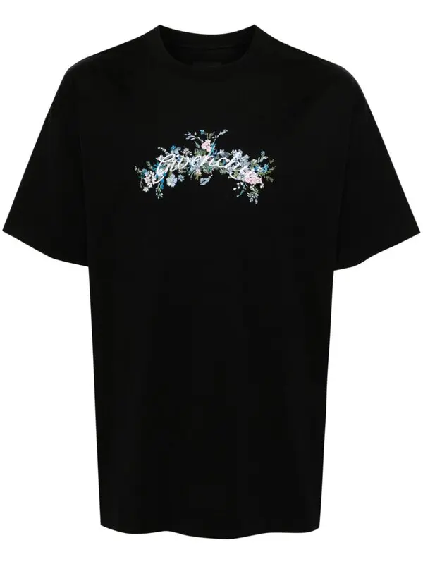 Givenchy T-shirt In Cotton Flowers - Black