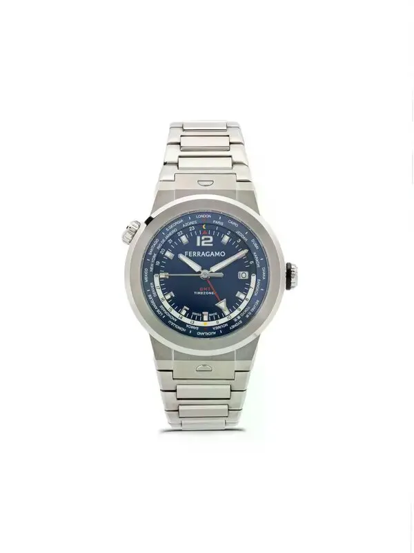 FERRAGAMO 43mm Worldtime Bracelet Watch - Blue