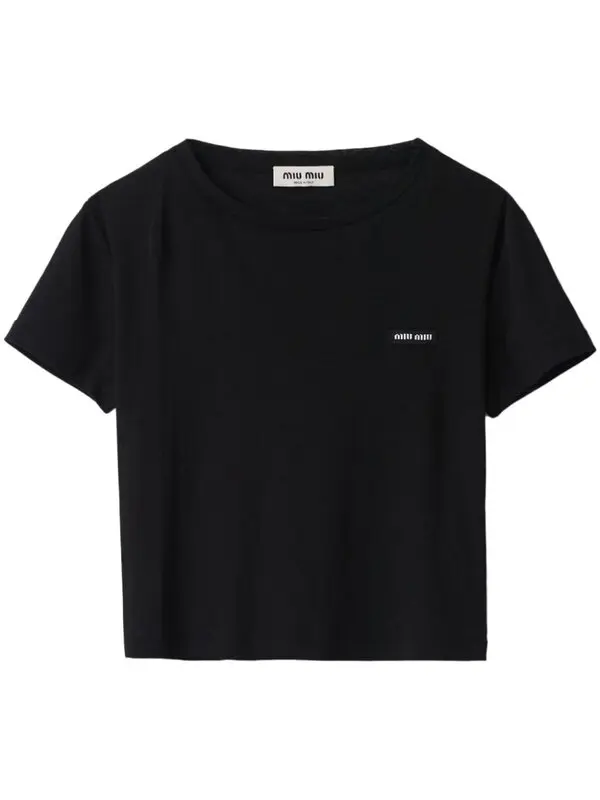 Miu Miu Logo Embroidered Cotton T-shirt - Black
