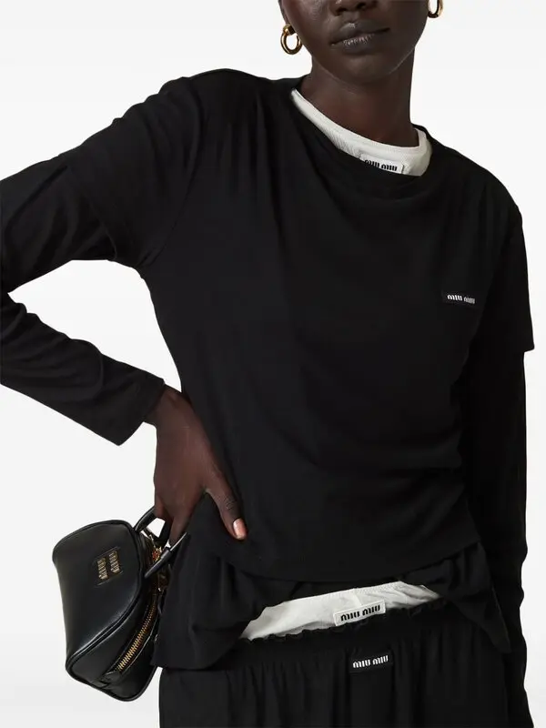 Miu Miu Logo Embroidered Cotton T-shirt - Black