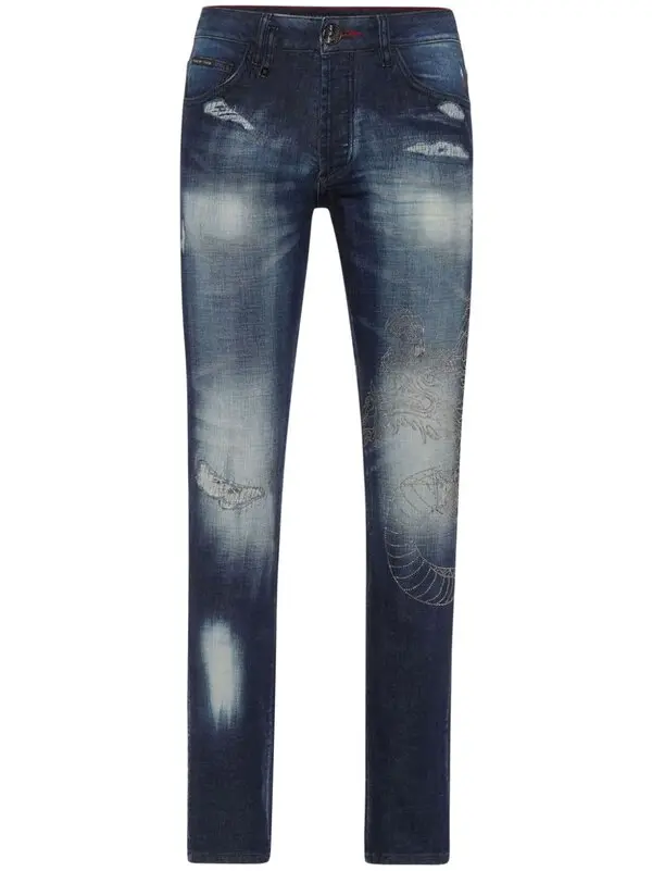 Philipp Plein Dragon-detail Jeans - Blue