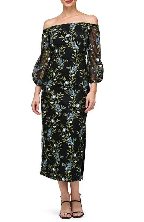 Js Collections Cali Embroidered Off-The-Shoulder Cocktail Dress In  Black/Aqua - 50% Off | Editorialist