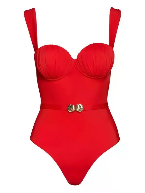 NOIRE SWIMWEAR Belted Ruched Balconette Swimsuit - Red