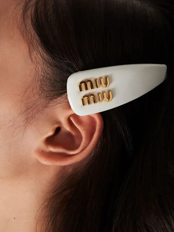 Miu Miu Leather Hair Clip - White | Editorialist