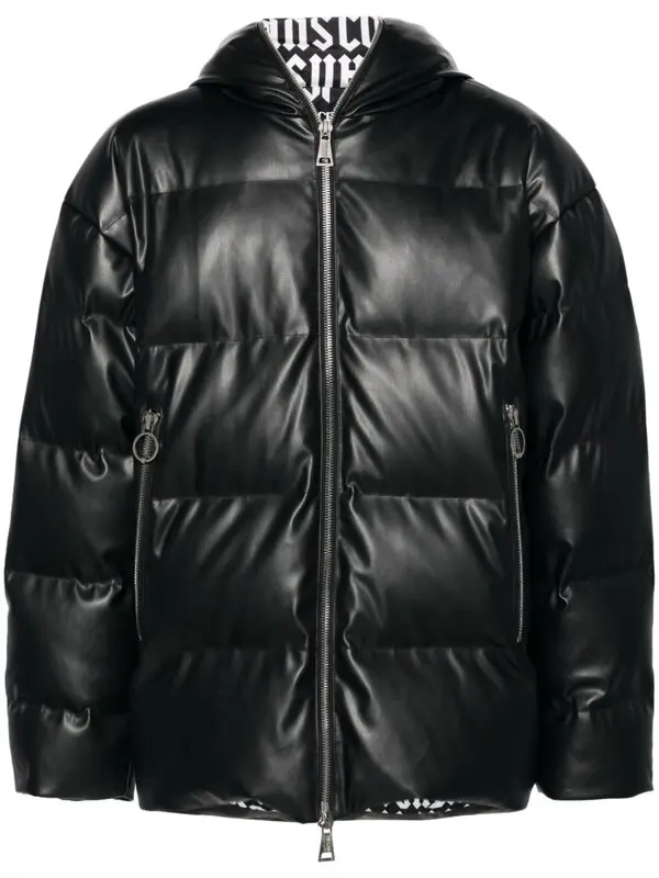 Versace Faux Leather Hooded Down Coat