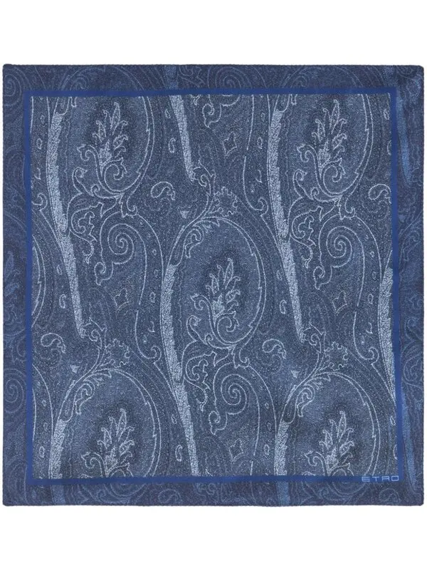 Etro Paisley-logo-print Silk Scarf - Blue