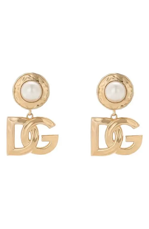 Dolce & Gabbana Logo And Imitation Pearl Clip-on Earrings - Zoo00 Oro