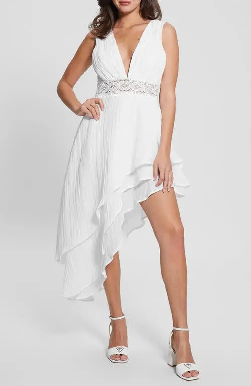 Guess Danny Asymmetric Hem Dress - Pure White