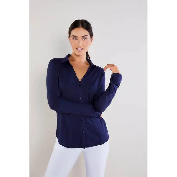 Anatomie Nikki Long Sleeve Pique Shirt - Navy
