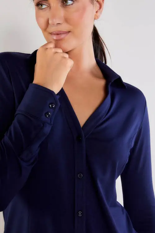 Anatomie Nikki Long Sleeve Pique Shirt - Navy
