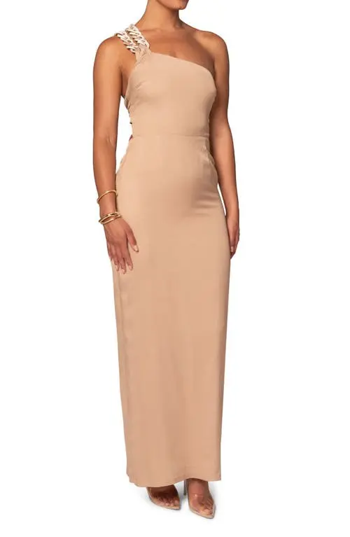 JLUXLABEL One-shoulder Lace-up Dress With Chain Strap