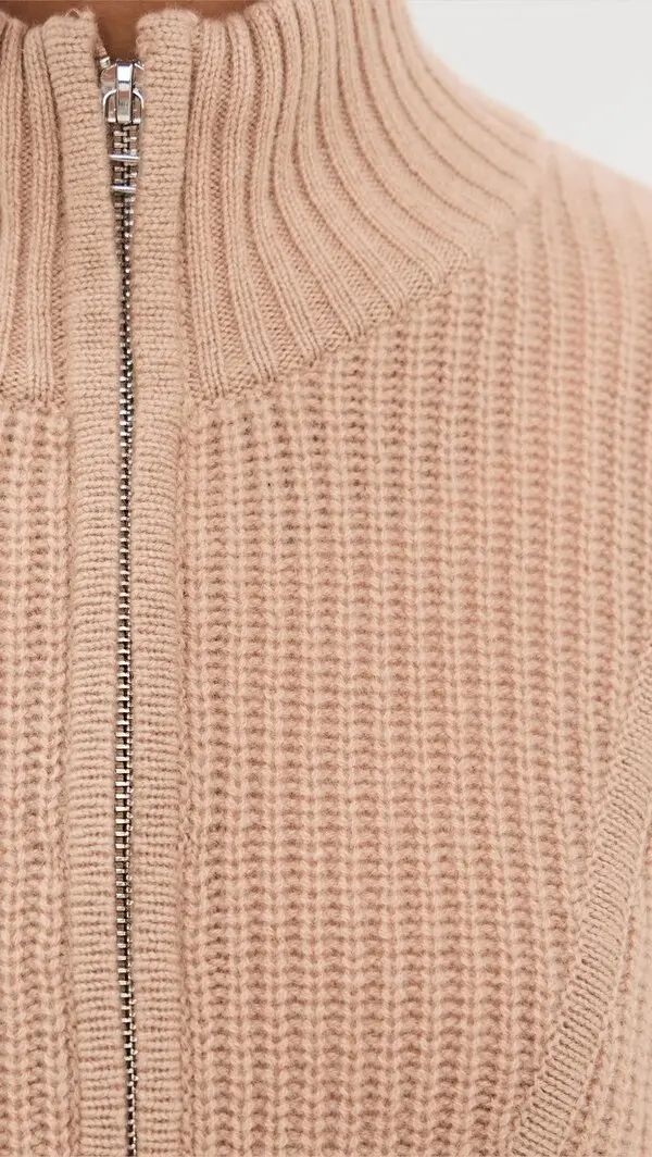 Staud Cropped Hampton Sweater With Mock Neck And Zipper Detail - Camel