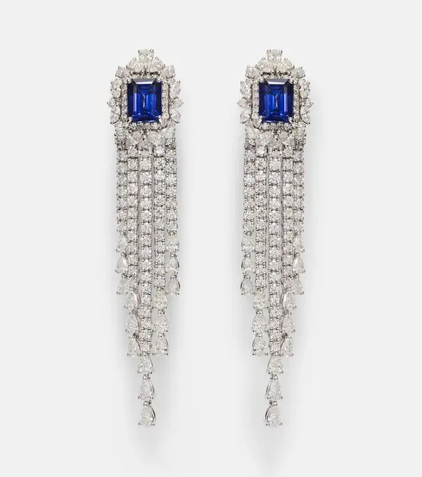 Yeprem 18kt White Gold Diamond And Sapphire Drop Earrings - Silver