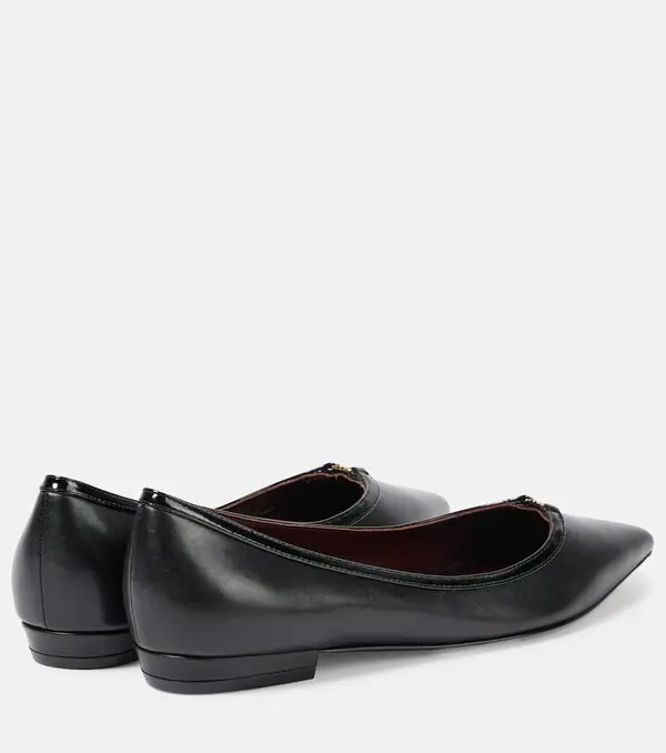 Tory Burch Double T Leather Ballet Flats - Black