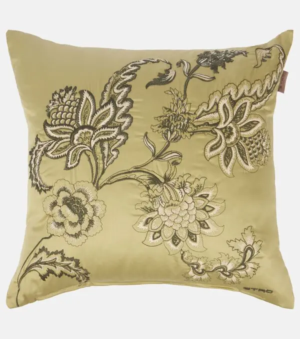 Etro Embroidered Cotton Satin Cushion - Green