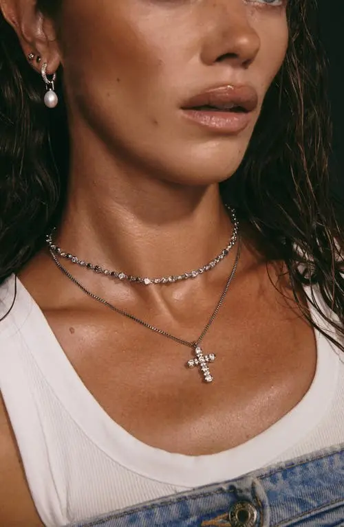 LUV AJ Amalfi Freshwater Pearl Pavé Drop Huggie Earrings