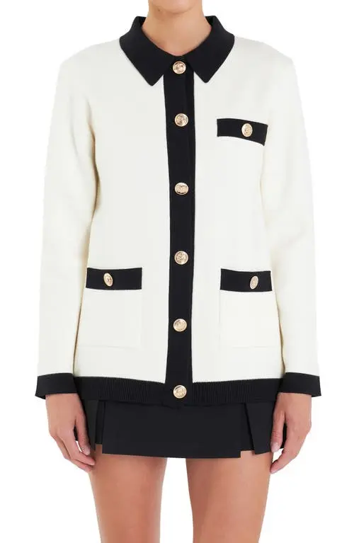 English Factory Contrast Edge Collared Cardigan