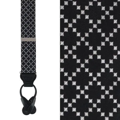 Trafalgar Rowan Geometric Pattern Silk Suspenders - Black