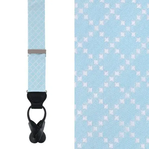 Trafalgar Rowan Geometric Pattern Silk Suspenders - Light Blue