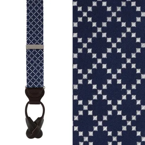Trafalgar Rowan Geometric Pattern Silk Suspenders - Navy