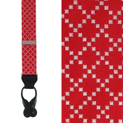 Trafalgar Rowan Geometric Pattern Silk Suspenders - Red
