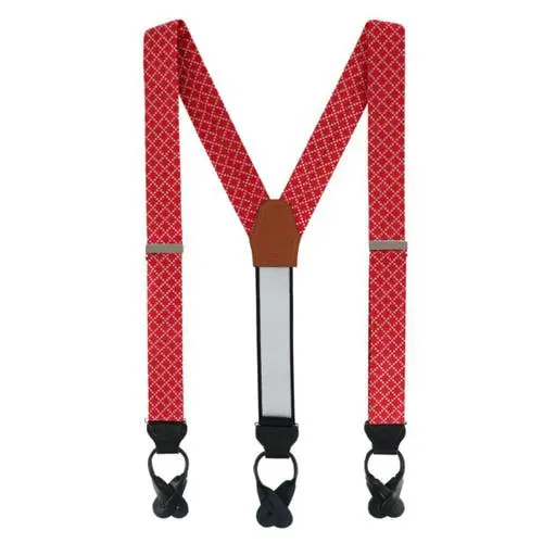 Trafalgar Rowan Geometric Pattern Silk Suspenders - Red