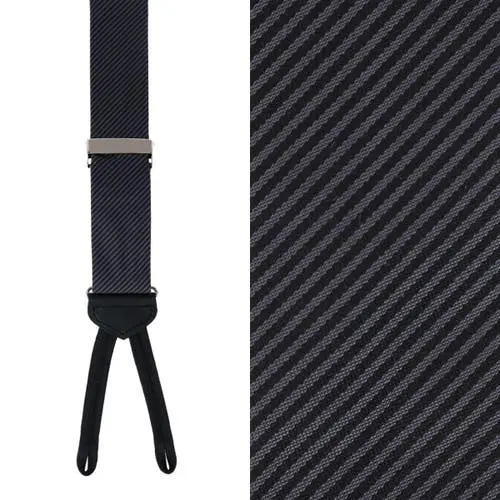 Trafalgar Leyton Diagonal Lined Tone On Tone Silk Formal End Suspenders - Graphite