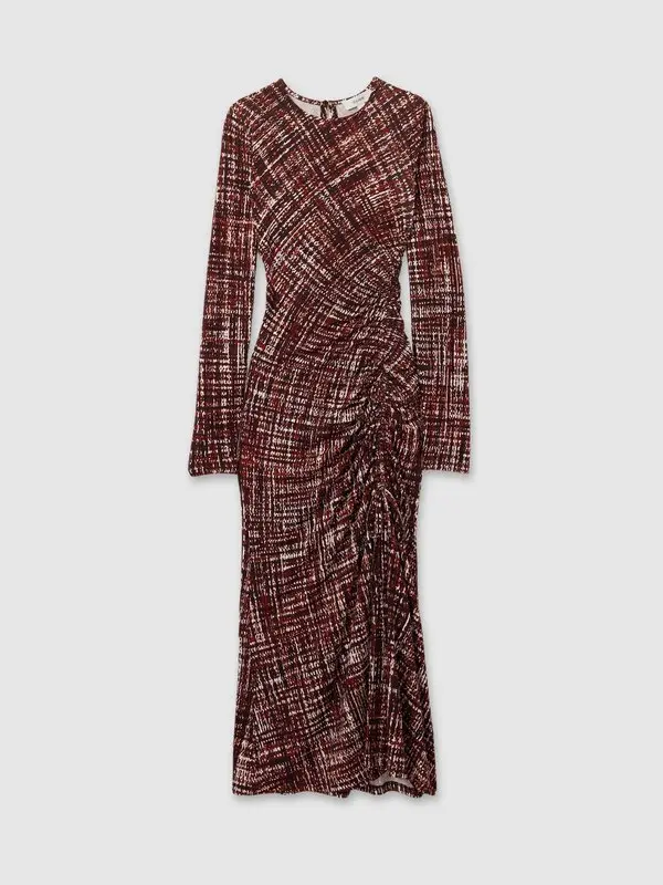 REISS Riyo Printed Ruched Midi Dress