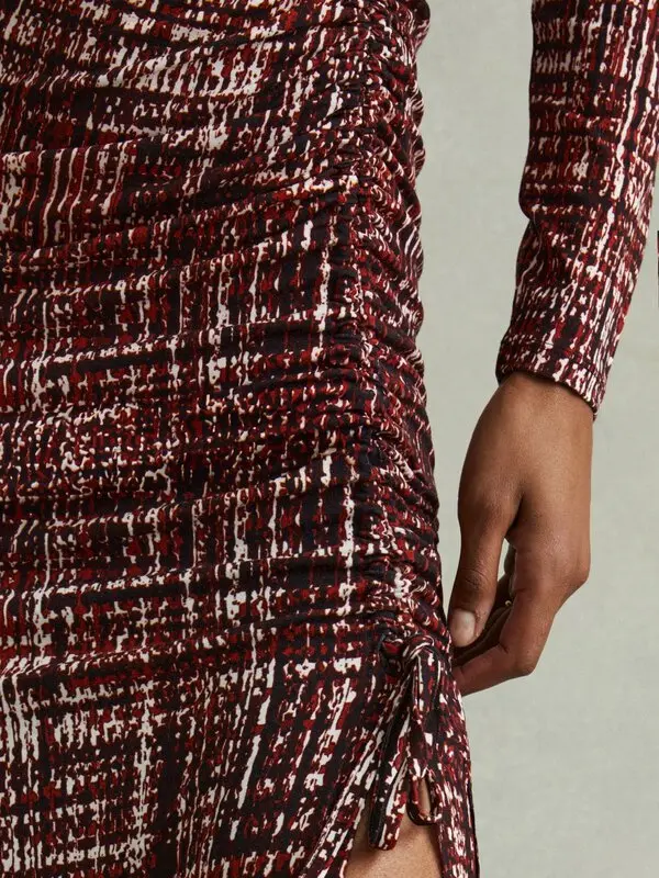 REISS Riyo Printed Ruched Midi Dress