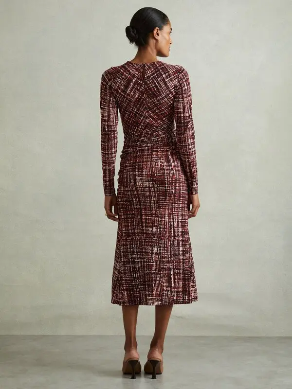REISS Riyo Printed Ruched Midi Dress