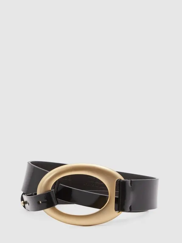 REISS Ellis Asymmetric Leather Belt - Black