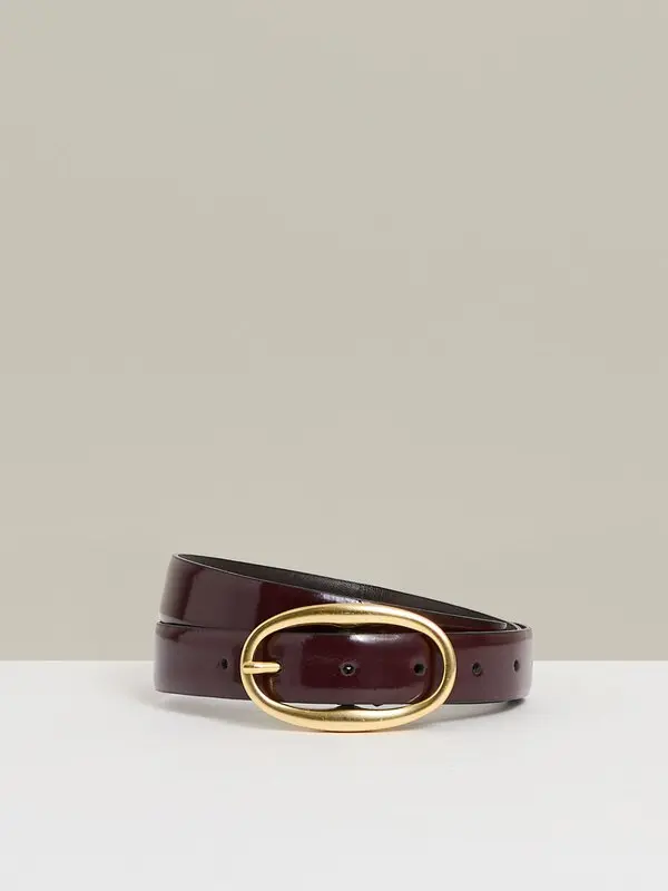 REISS Drew Patent Leather Belt - Dark Red