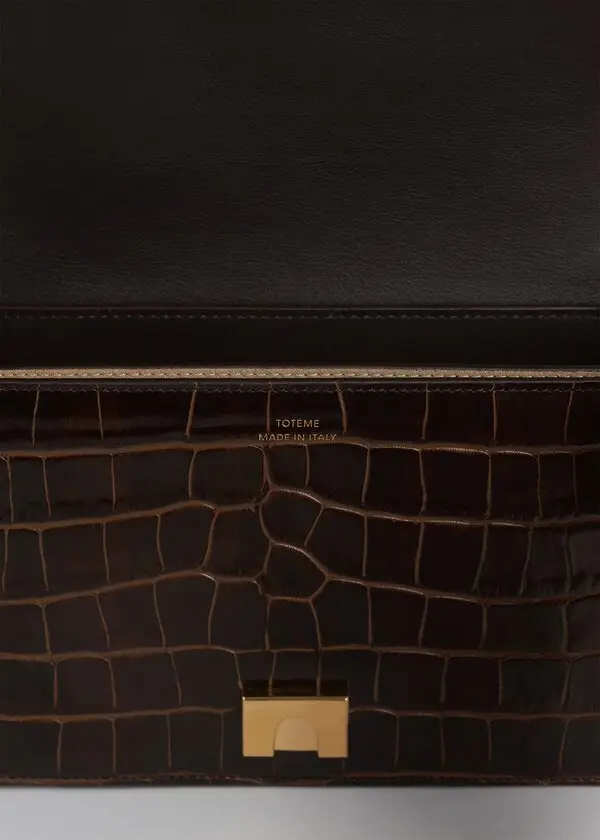 TOTÊME Mini T-flap Croco-embossed Bag - Dark Brown