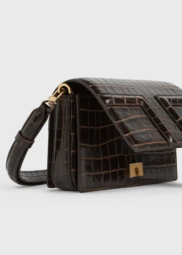 TOTÊME Mini T-flap Croco-embossed Bag - Dark Brown