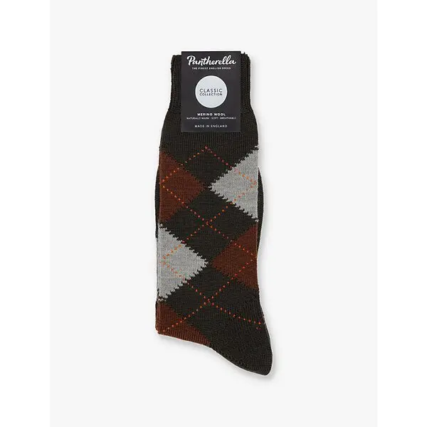 Pantherella Racton Knitted Wool-blend Crew Socks - Dark Brown