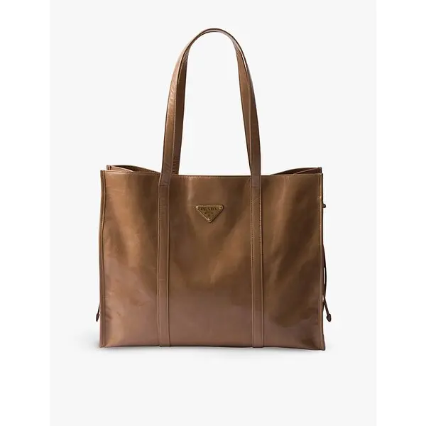 Prada Leather Tote Bag - Neutral