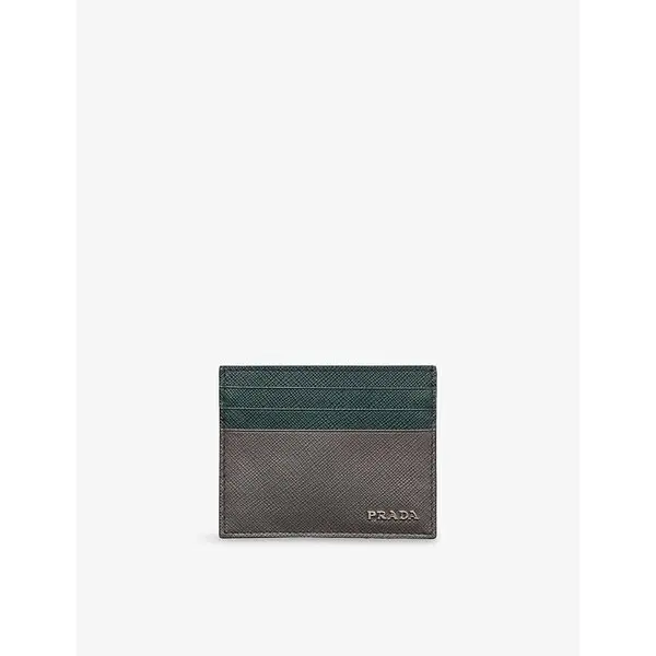 Prada Logo-plaque Saffiano Leather Card Holder - Green