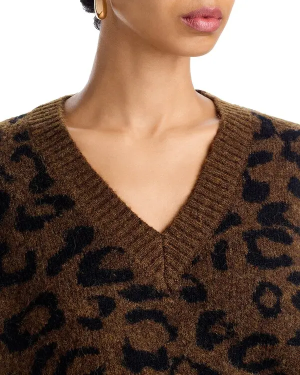 Aqua Leopard Print V-neck Sweater - Bronze