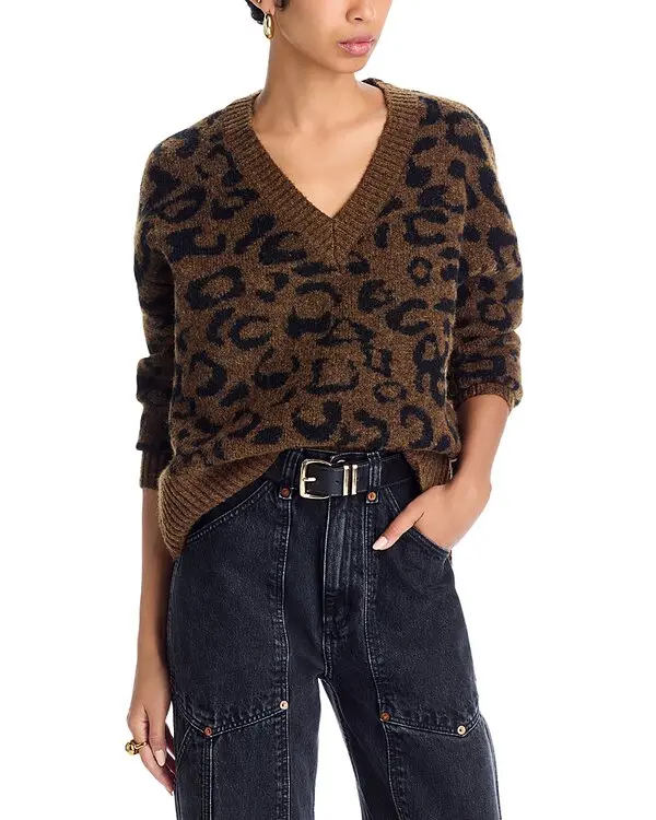 Aqua Leopard Print V-neck Sweater