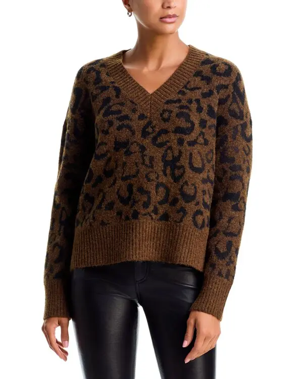 Aqua Leopard Print V-neck Sweater