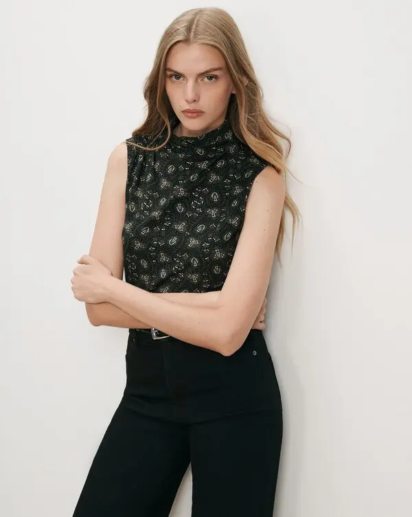 Veronica Beard Mylie Mock-neck Tank Top - Black Multi