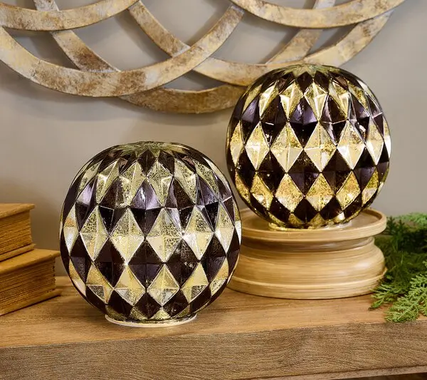 VALERIE PARR HILL As Is Set- 2 8' Illum Harlequin Spheres Valerie - One-color