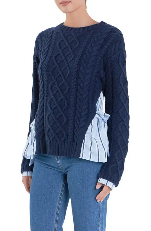 English Factory Mixed Media Tie Detailed Sweater