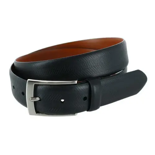 Trafalgar Gregorio 35mm Herringbone Embossed Leather Belt - Black