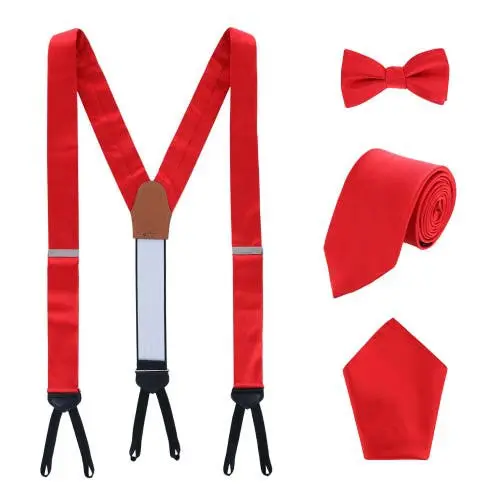 Trafalgar Sutton Silk Bow Tie, Necktie, Pocket Square, And Braces Set - Red