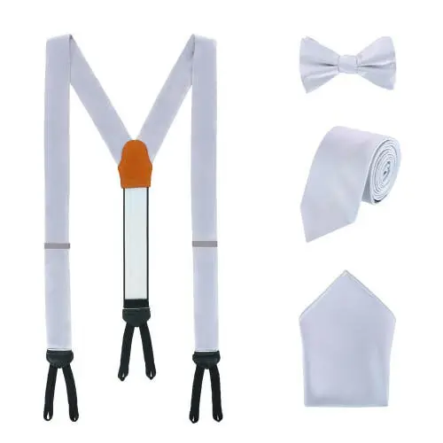 Trafalgar Sutton Silk Bow Tie, Necktie, Pocket Square, And Braces Set - Silver