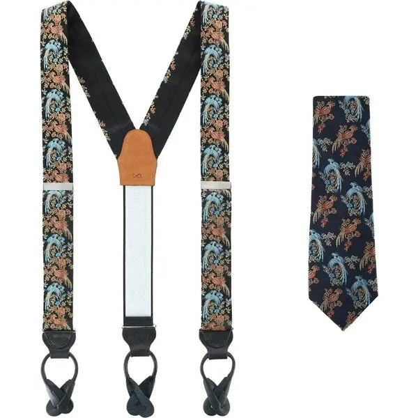 Trafalgar Birds Of Prosperity Silk Suspenders And Necktie Set - Black