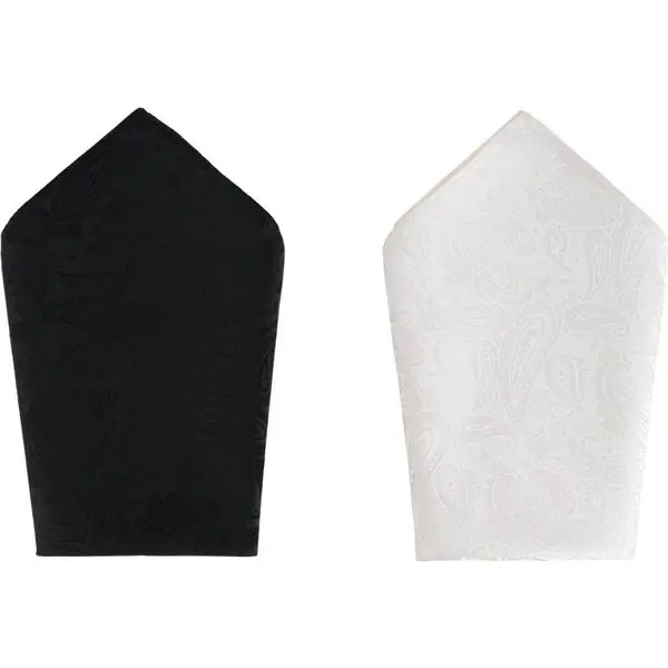 Trafalgar Banbury Tone On Tone Paisley Silk Pocket Square Set - Black And White Paisley