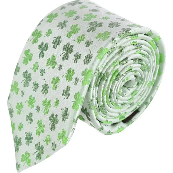 Trafalgar Shamrock Pattern Necktie - White Shamrock